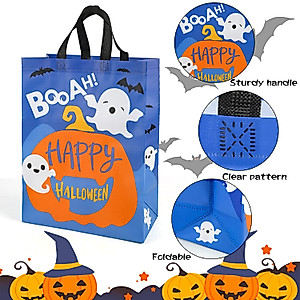 DERAYEE 6 Pcs Halloween Trick or Treat Bags, Large Non-Woven Halloween Tote Bags with Handles, Reusable Goodie Gift Bags Multipurpose Bags for Halloween Party Favors Supplies (15.6" x 11.6" x 5.9")