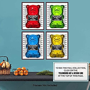 Gummy Bear Mugshot Set - Funny Contemporary Andy Warhol Style Aesthetic Room Decor, Wall Decoration - Unique Cool Gift for Modern Pop Art Fans - Original 8x10 UNFRAMED Poster Picture Print