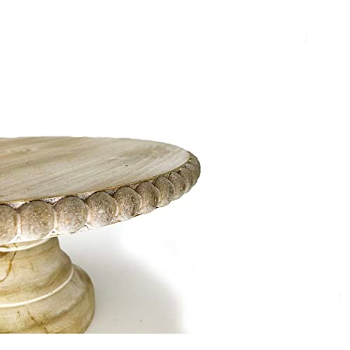 First of a Kind Unique Round Wood Tray - Set of 2 Beaded pedestals Wooden Trays, 12.5" Creative Small Wood Tray Decor - Decorative Tray for Home & Kitchen Decor (Whitewashed)