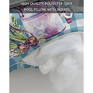 Recliner Head Pillow Ledge Loungers Chair Pillows with Insert Spring Summer Flower Watercolor Blue Buffalo Plaid Lumbar Pillow with Adjustable Strap Patio Garden Cushion for Sofa Bench Couch, 2 PCS