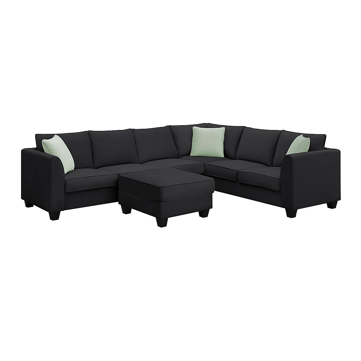ACQCA 112" Upholstered Sectional Sofa Sets with Removable Ottoman, 7-Seater Modular Corner Couch with 3 Pillows for Livingroom, Office,Black