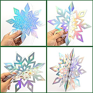 Christmas Hanging Snowflakes Decorations 15 Pack 3D Iridescent Paper Snowflakes Rainbow Snow Flakes Garland for Winter Wonderland Holiday Frozen Christmas Birthday Party Decorations Supplies
