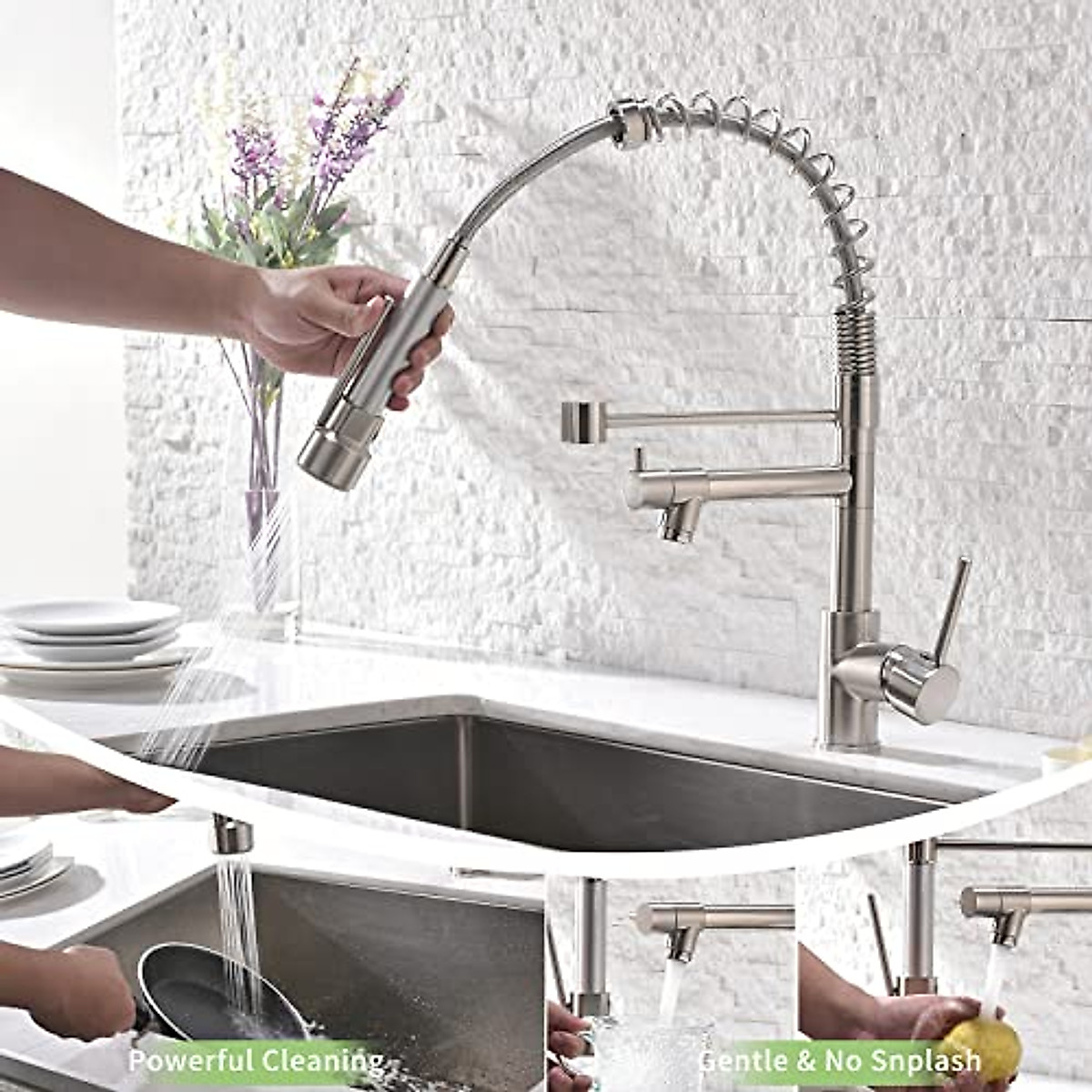 AIMADI Contemporary Kitchen Sink Faucet,Single Handle Stainless Steel Kitchen Faucets with Pull Down Sprayer,Brushed Nickel