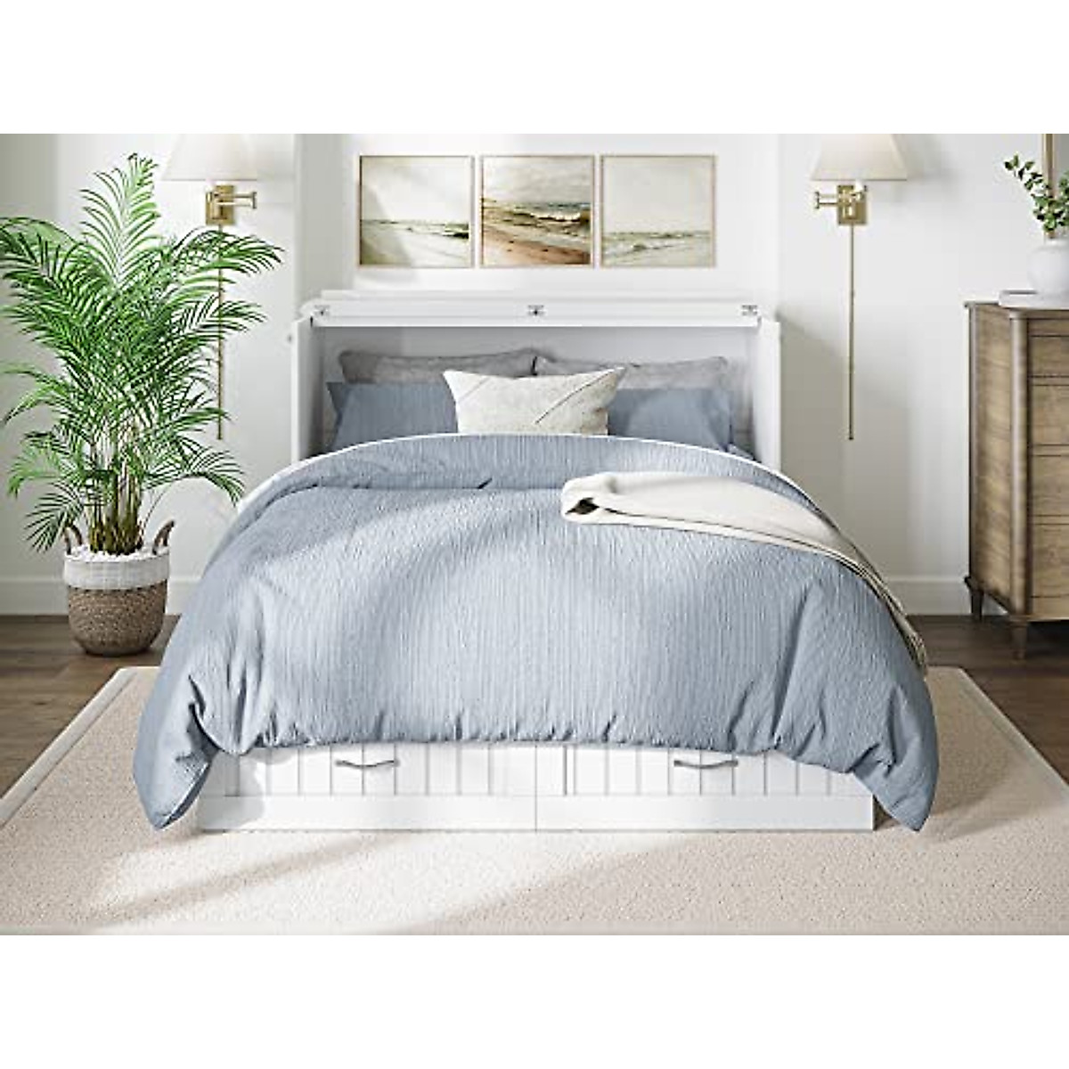 AFI, Southampton Murphy Bed Chest with 6 inch Memory Foam Folding Mattress, Built-in Charging Station and Storage Drawer, Full, White