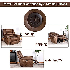 ANJ Electric Recliner Chair W/Breathable Bonded Leather, Classic Single Sofa Home Theater Recliner Seating W/USB Port (Nut Brown)