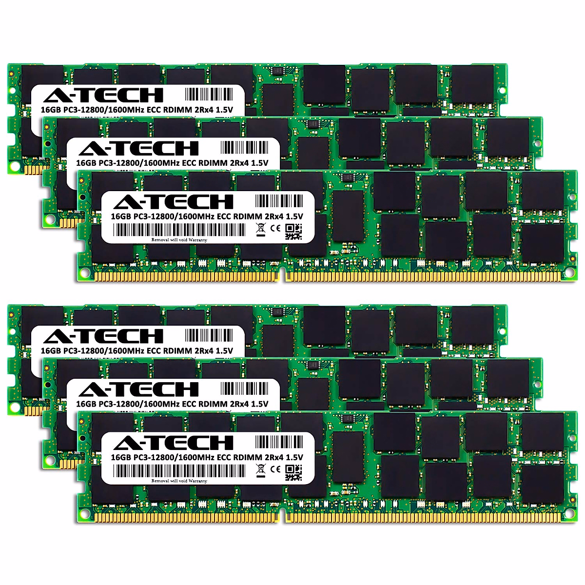 A-Tech 96GB (6x16GB) RAM for Dell PowerEdge R320, R420, R420XR, R520, R620, R720, R720XD, R820, R920 | DDR3 1600MHz ECC-RDIMM PC3-12800 2Rx4 1.5V ECC Registered DIMM Server Memory Upgrade Kit