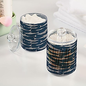 4 Pack Qtip Holder Dispenser Cute Sharks 14 oz Clear Plastic Apothecary Jar with Lids Bathroom Accessories Storage Containers Vanity Organizer for Cotton Swab, Ball, Pads, Floss