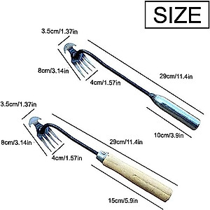 2 Pieces Garden Weeding Rake, New Sharp and Durable with Root Weeding Tool for Home Garden Shovel, Backyard Loosening Farm Planting Weeding. (11.8 inch Iron + Wood Handle)