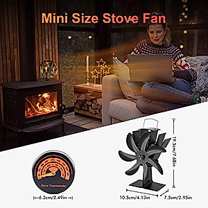 LAMA Heat Powered Stove Fan, 7 Blades Fireplace Fan with Designed Silent Operation, Upgrade Designed Motors Non-Electric Stove Fan for Wood Burning Stove/Pellet/Log Burner (Include Thermometer)