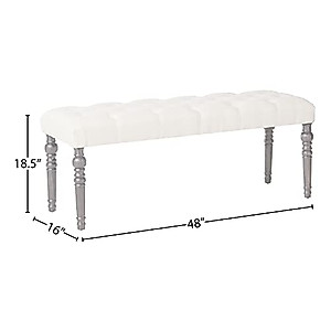 Roundhill Furniture Leviton Fabric Tufted Turned Leg Dining Bench, beige