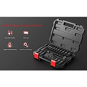 Vistreck 1/2 '' Impact Socket Set, 20 Piece 6 Point Impact Set, Metric Sizes (9-24mm) Socket Set with 3" 5" 10" Impact Extension Bar, 1/2" Adapter, CR-V Steel, Deep Socket Set 1/2 Drive