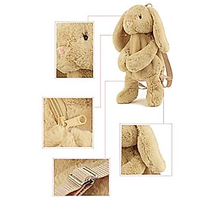 Kmiunty Cute Plush Animal,Rabbit Backpack with Adjustable Straps (Khaki)
