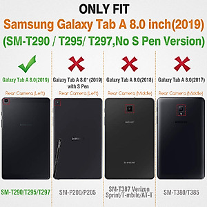 SEYMAC stock Case for Samsung Galaxy Tab A 8.0'' 2019 (SM-T290/295/297) - Black, Solid Pattern, Screen Protector, Drop-Proof, Polycarbonate Material