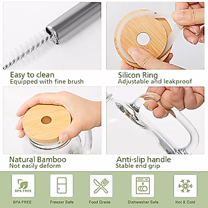 Yirilan 2 Pack 24Oz Mason jar cups with lids and straws, Mason Jars with Handle, Mason Jar Drinking Glasses with Lid and Straw, Mason Jar Mugs