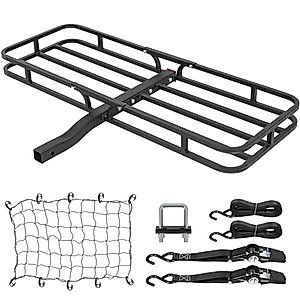 WEIZE 53 x 19 x 4-1/8 Inch Hitch Cargo Carrier, 500 lbs Capacity Steel Hitch Cargo Rack Basket with Net, Strap, Tightener for Car SUV Truck Traveling Camping, 2" Receiver