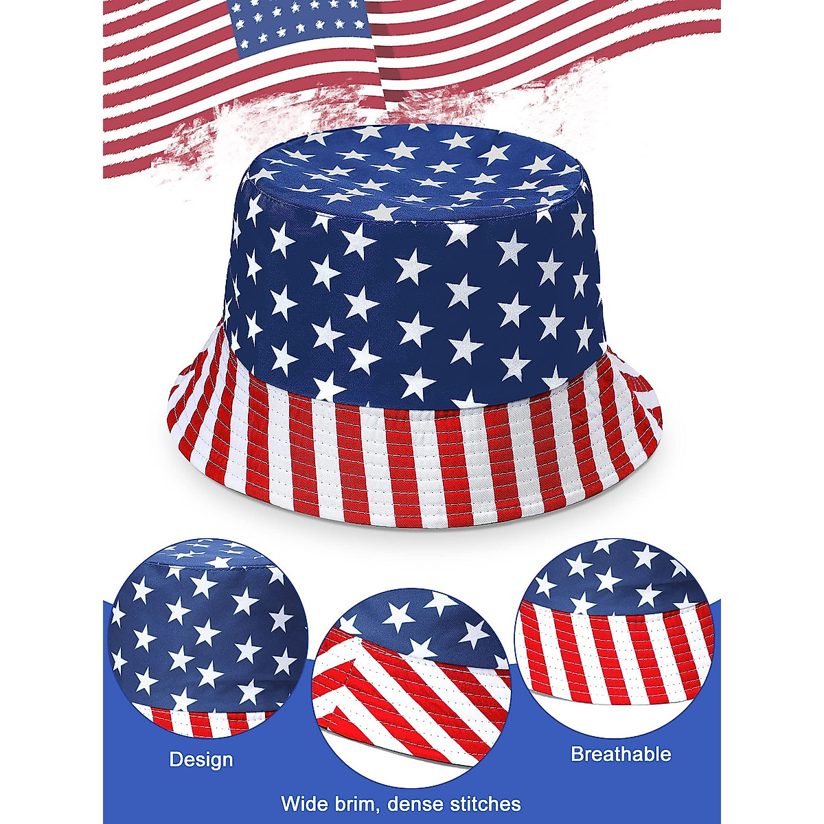 16 Pcs American Flag Bucket Hat Packable 4th of July Fisherman Hats USA Bucket Hat Patriotic Summer Travel Beach Sun Hat for Women Men