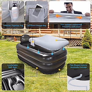 INFLATOAST Portable Bathtub Adult,Ice Bath Tub For Athletes,Inflatable Bathtub Including Air Pump,Easy To Inflate＆Drainage,Cold Plunge Tub,Portable Tub For Home SPA,Hot Bath＆Ice Bath (dark grey)