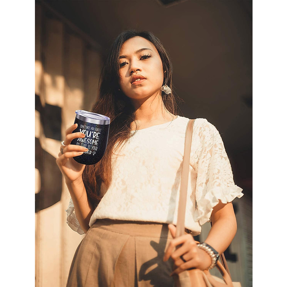 Sometimes You Forget That You are Awesome-Birthday Leaving Graduation Christmas Thank You Gifts for Women Friends Coworkers BFF Stainless Steel Wine Tumbler with Straw and Lid 12Ounce Glitter charcoal