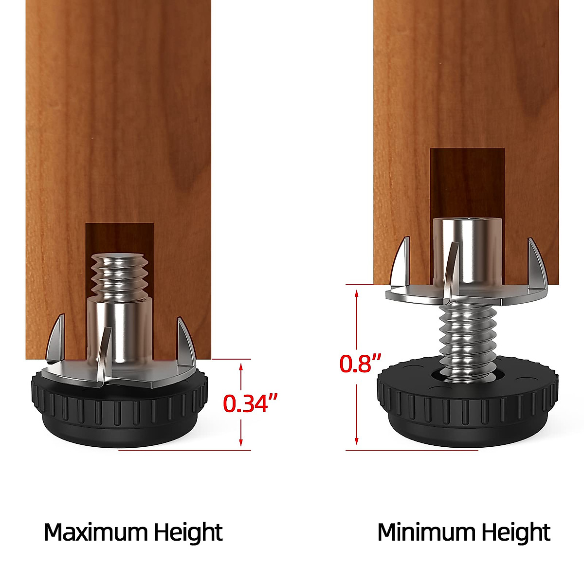 KOMOHOM 8 Pack 5/16-18 Stainless Steel Screw-in Furniture Levelers, Adjustable Furniture Levelers Screw in Threaded,T- Nut Kit Threaded Leveling Feet Glides for Table, Chair, Furniture Legs