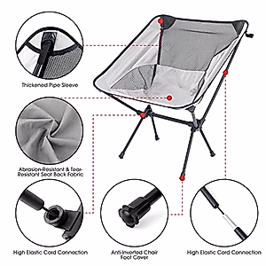 Lightweight Portable Folding Camping Chair Compact Beach Camp Chairs for Adults Foldable Backpacking Chair Outdoor Chair for Camping Hiking Lawn Picnic Outside Travel (Grey)