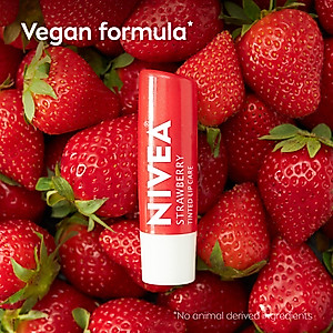 NIVEA Strawberry Lip Care, Tinted Lip Balm Pack with Shea Butter, Nourishing Oils and Vitamin C & E, 3-in-1 Moisture, Repair and Color, 0.17 Oz Stick, Pack of 4