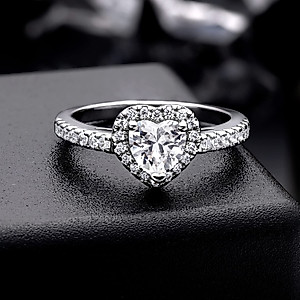 MDFUN Three-in-One Heart Halo Wedding Band Set Engagement Ring 18K White Gold Plated Cubic Zirconia Promise Eternity Ring for Women Size 7