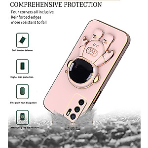 Compatible with Oppo A16 Case with Plating Creative Astronaut Cartoon Holder Pink,Oppo A16s Phone Case Silicone Shockproof Stand Soft TPU Protective Slim Cover (Pink)