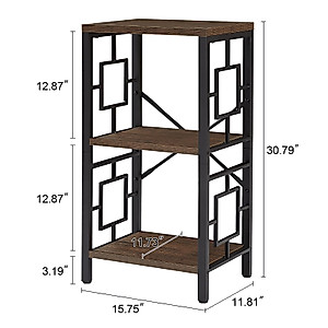 Freexployer Small Bookshelf, 3 Tier Vintage Industrial Small Bookshelf for Small Spaces, Freestanding Open Shelf Bookcase, Versatile Bookcase for Home Office, Bedroom & Living Room, Retro Brown