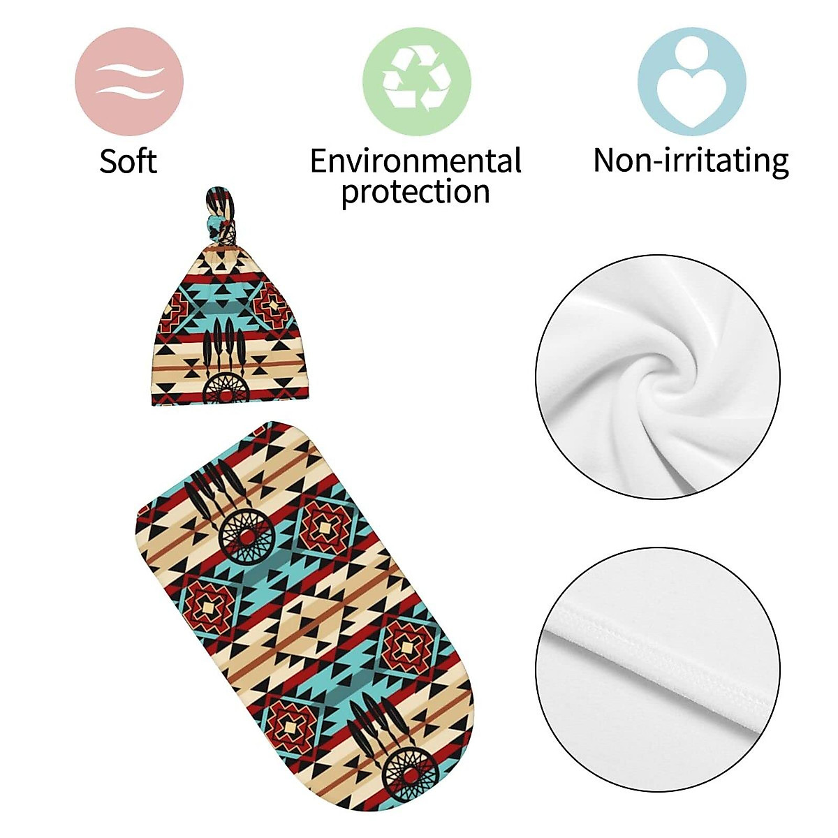 Native Southwest Aztec Navajo Newborn Swaddle Blanket Beanie Hat Sets Soft Stretchy Swaddling Sleep Sack Receiving Blanket Nursery Gift Photography Props for Baby Boy and Girl 0-6 Months (D, Color)