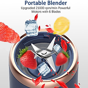 Portable Blender, Personal Blender for Shakes and Smoothies with Travel Lid, 400ML USB Rchargeable Mini Blender Fruit Juicer Cup with 6 Blades, Portable Smoothie Blender for Kitchen,Home,Travel
