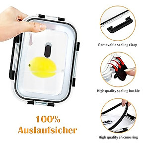 MVDHDT 16 Piece (8 Glass Containers and 8 Lids),12.5+35.1 OZ Black Glass Containers With Lids,Rectangles Meal Prep Containers Reusable Glass,for Microwave, Oven, Freezer and Dishwasher