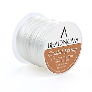 BEADNOVA 1mm Elastic Stretch Crystal String Cord for Jewelry Making Bracelet Beading Thread 60m/roll (Clear White)