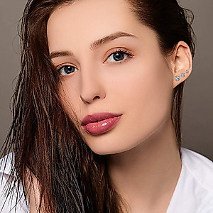 Top Plaza Silver Stainless Steel Stud Earrings for Women Men Round Cubic Zirconia Hypoallergenic CZ Stud Earring Set 3mm-8mm