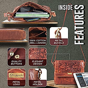 LEVOGUE Crossbody bag in Genuine Leather with flower embossing-Elegant and Classic design