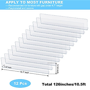 12 Pack Under Couch Blocker for Toys,Under Couch Bed Furniture Blocker Barrier Stopper for Pets Cats Dogs 16" L X 3.2" H Clear PVC Couch Guards with Strong Adhesive