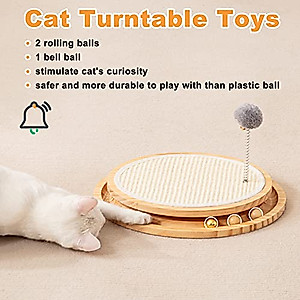 Cooenia Cat Toy Roller Scratcher Pad 2-Level Turntable Sisal Scratching 3 Tracks Balls for Indoor Cats Interactive Kitten Fun Mental Physical Exercise Puzzle