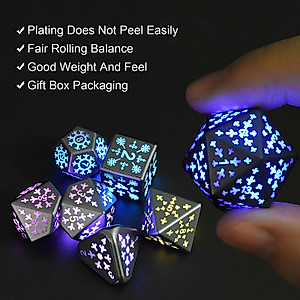 EXCECAR Wireless Charging DND Dice Set, Light Up Dice, Rechargable LED Dice, 7pcs Polyhedral Dice Set for RPG Role Playing Table Game