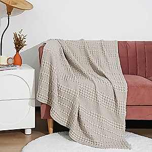 PHF 100% Cotton Waffle Weave Throw Blanket - Washed Soft Lightweight Blanket for All Season - Breathable and Skin-Friendly Blanket for Couch Bed Sofa 50"x60"- Light Khaki/Linen