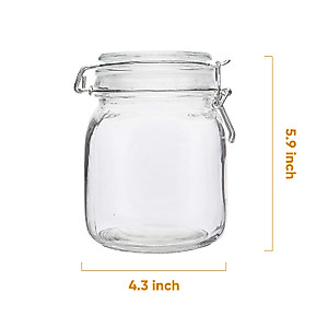 Glass Kitchen Storage Canister Mason Jars with Lids,32oz Airtight Glass Canister with Hinged Lid，Perfect for Kitchen Canning Cereal,Pasta,Sugar,Beans (Labels & Chalk Marker)-Set of 6