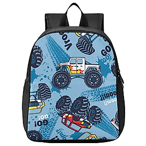 Naanle Kids Backpack for Girls Boys Monster Truck Cars Backpacks Bag Baby Rucksack for Kindergarten Elementary School