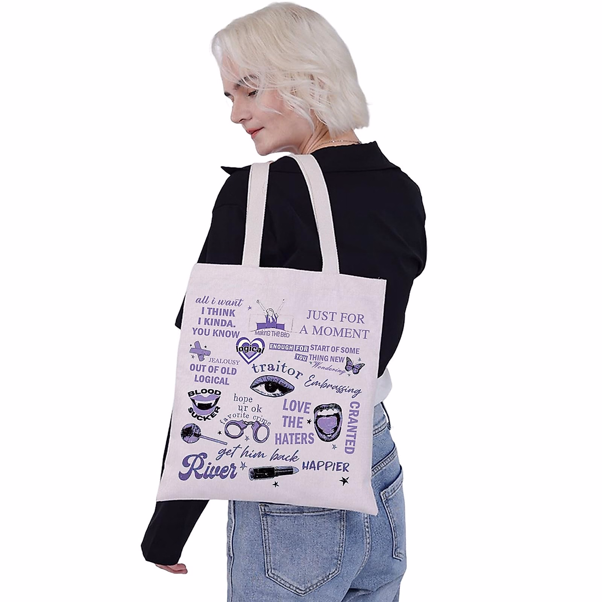 G2TUP Singer Album Aesthetic Tote Bag Vampire Fans Reusable Shopping Bag Purple Butterfly Concert Bag (Just For Tote Bag)
