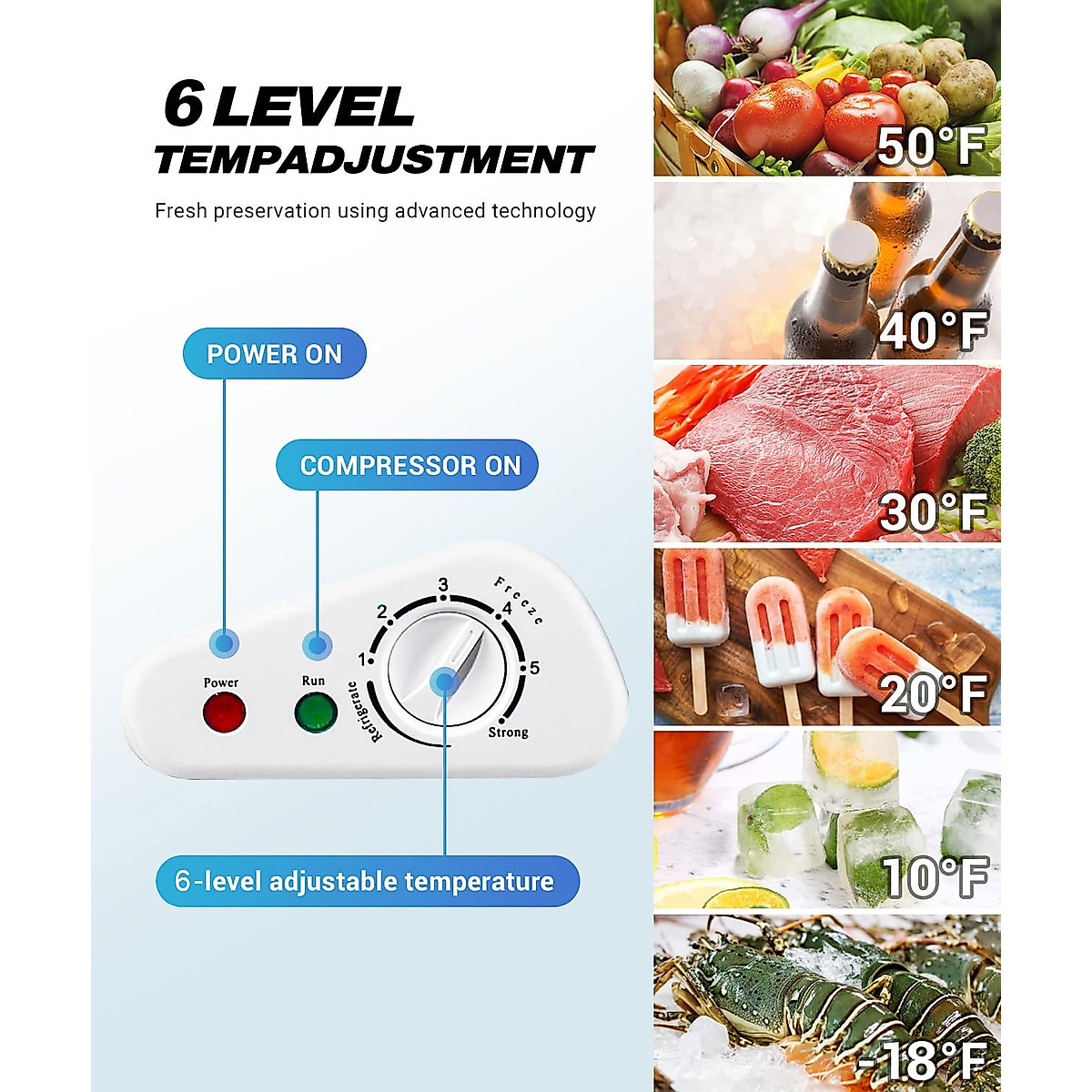 rosmena Chest Freezer, Deep Freezer 5 Cubic Feet with Removable Baskets & 6 Adjustable Temperature & Top Open Door, White Mini Deep Freezer Compact Freezer Suitable for Apartments(Down to -18°F)