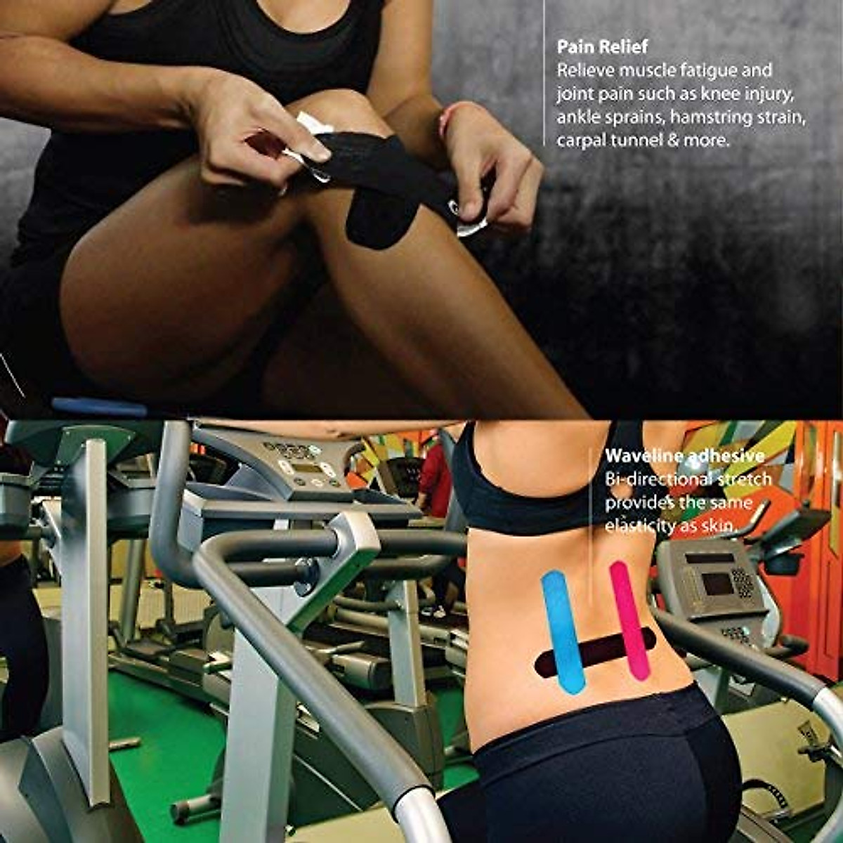 3-PACK Kinesiology Tape Pro Athletic Sports. Knee, Ankle, Muscle, Kinetic Sport Dynamic, Physical Therapy. Strong-Rock Breathable h2o Resist Cotton.Roll,pre-Cut 10 in Strip - Black