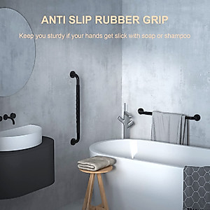 2 Pack 16 Inch Black Shower Grab Bar w/Anti Slip Rubber Grip,ZUEXT Stainless Steel Bath Grab Bar,Bathroom Balance Bar,Wall Mount Safety Handrail Support,Handicap Injury Elderly Senior Assist Handle