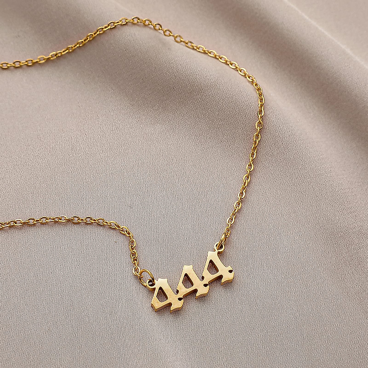 SMUK Angel Number Necklace, Dainty 18K Gold Plated Number 444 Necklace Gold Pendants Choker Necklace Numerology Jewelry with Angel Number Ring for Women Gifts (444-Gold)