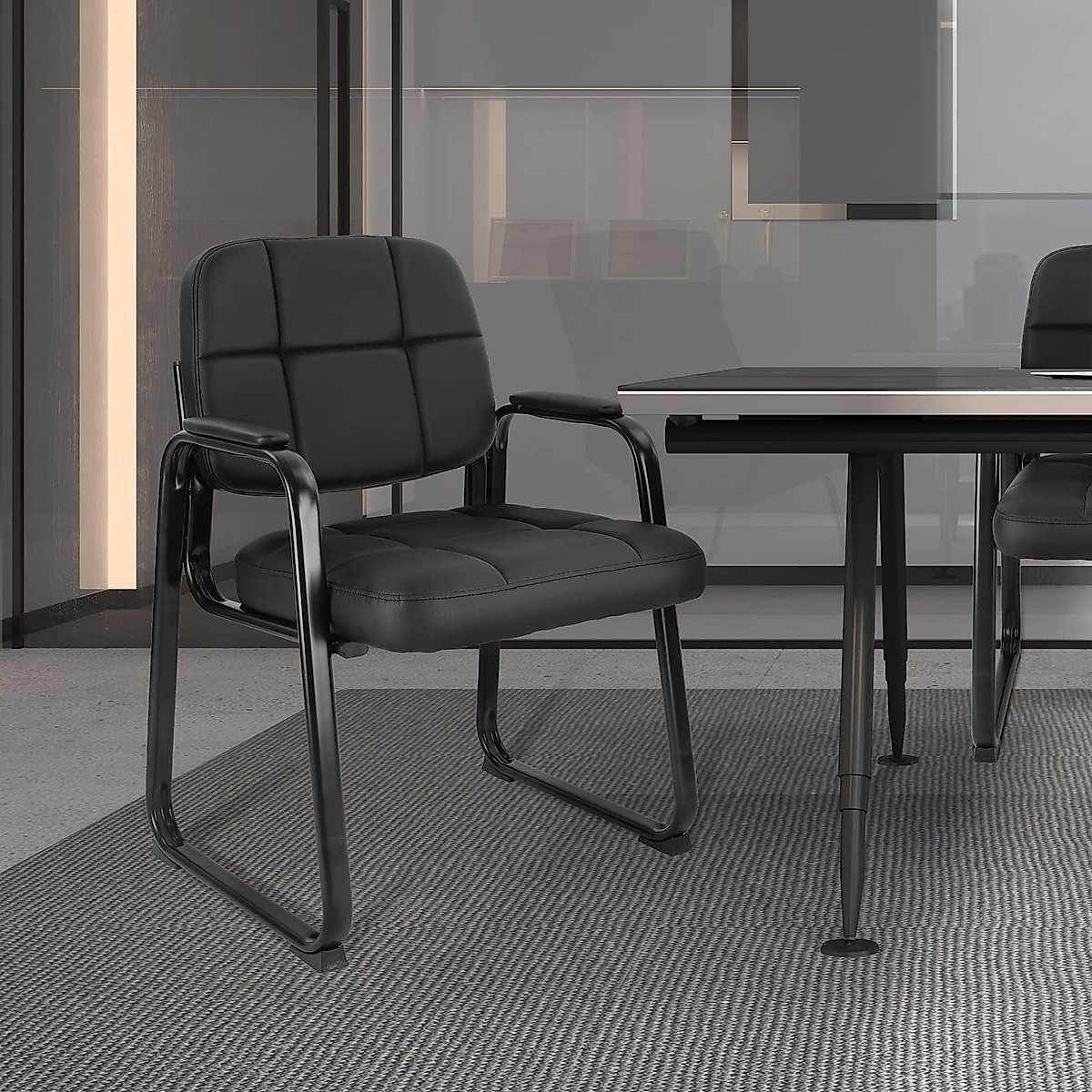 CLATINA Classic Reception Chair with Padded Armrests and Sled Base, Ergonomic Guest Chair for Office Conference Waiting Meeting Room, Black (2 Pack)