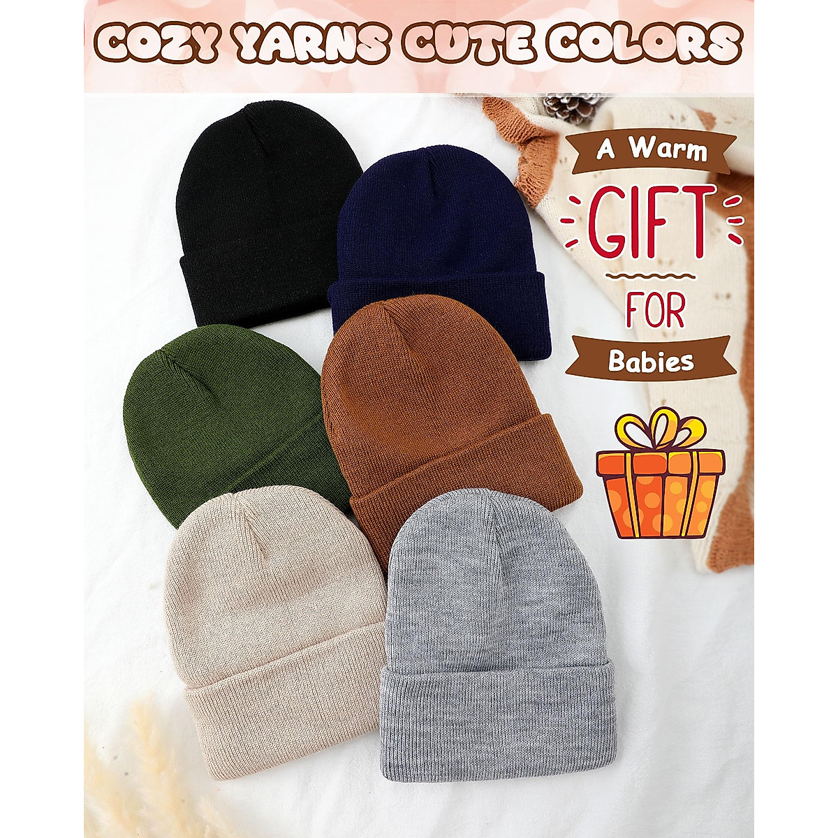 Liitrsh Pack of 6 Winter Baby Beanies Soft Warm Newborn Toddler Infant Cute Knit Baby Hats for Boys Girls Kids(for 1-3 Years Old)