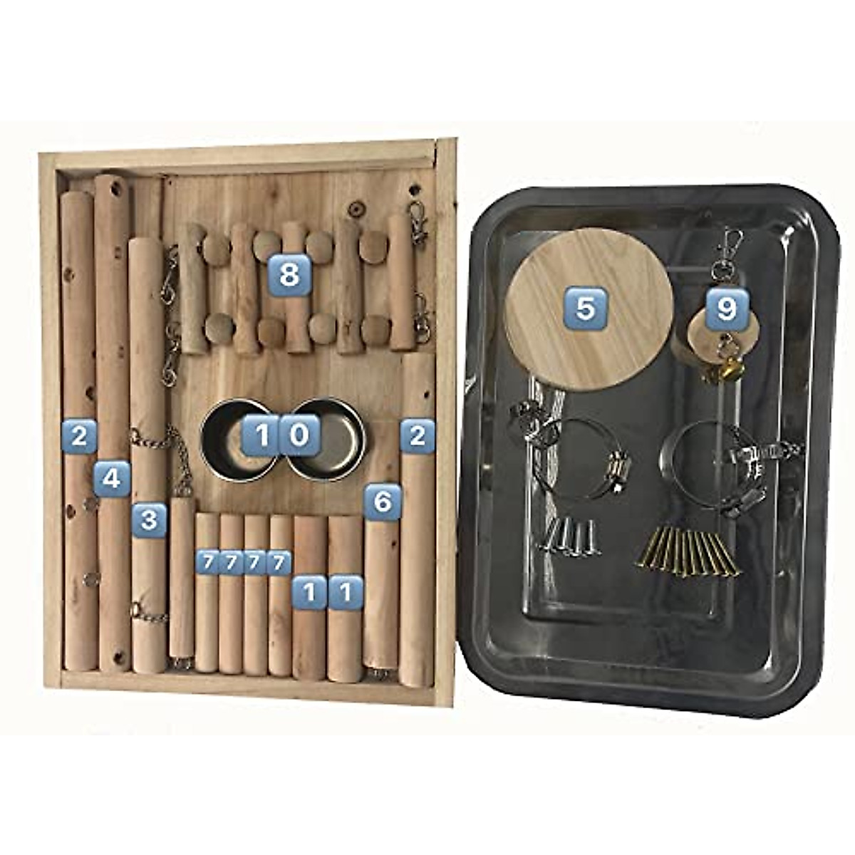 NAPURAL Parrots Playstand Bird Playground Wood Perch Gym Stand Playpen Ladder with Toys Exercise Playgym with Feeder Cups Toys Exercise Play