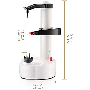 Multifunctional Electric Automatic Peeler Stainless Steel Fruit and Vegetable Peeler Machine Kitchen Peeling Tool for Apple and Potato [2 Replacement Blades] - White