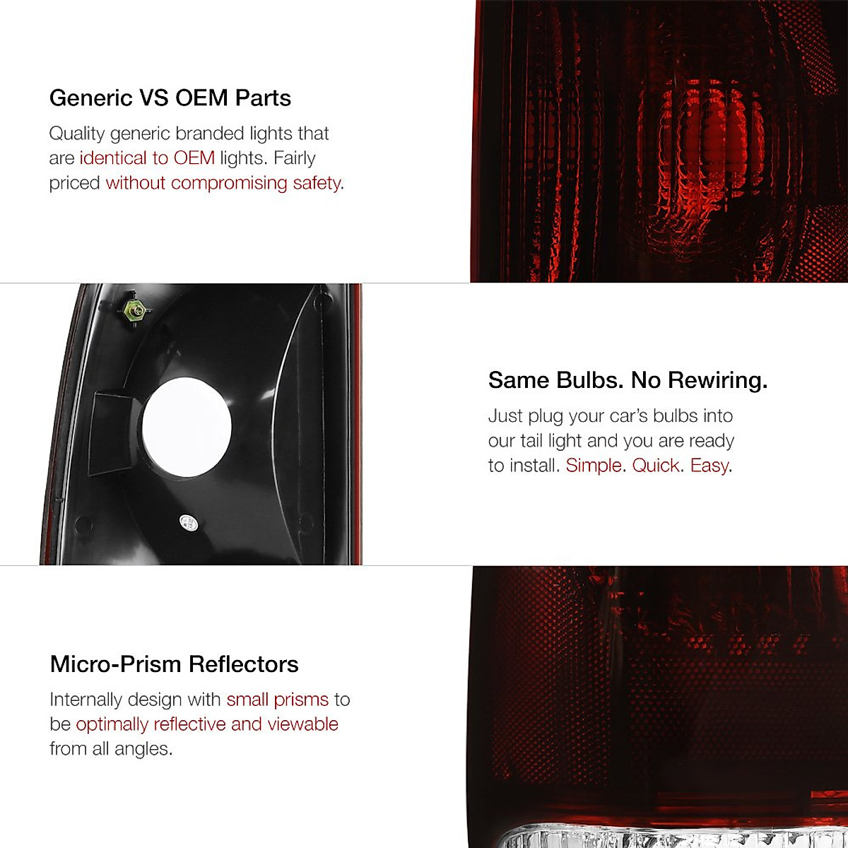 VIPMOTOZ Smoke Red Lens OE-Style Tail Light Lamp Assembly For 1997-2003 Ford F150 & 1999-2007 F250 F350 Superduty Pickup Truck, Driver & Passenger Side